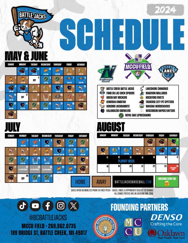 2024 Printable Schedule - Battle Creek Battle Jacks