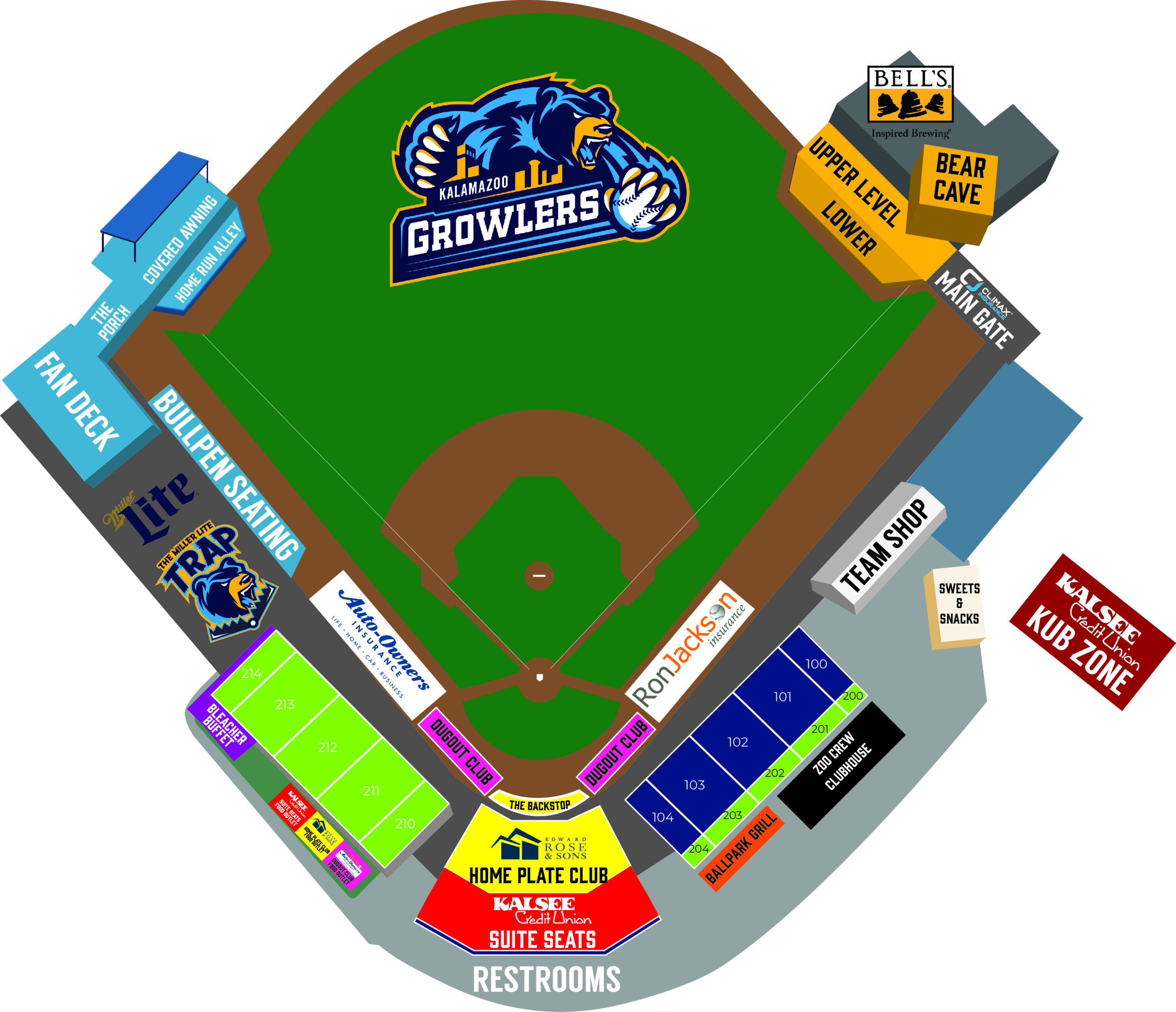 Homer Stryker Field Stadium Map - Kalamazoo Growlers