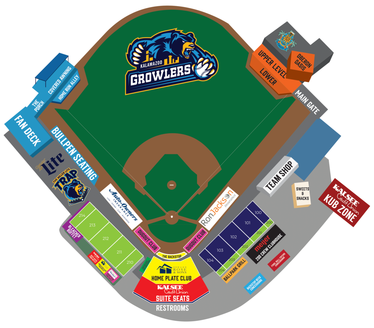 Homer Stryker Field Stadium Map - Kalamazoo Growlers