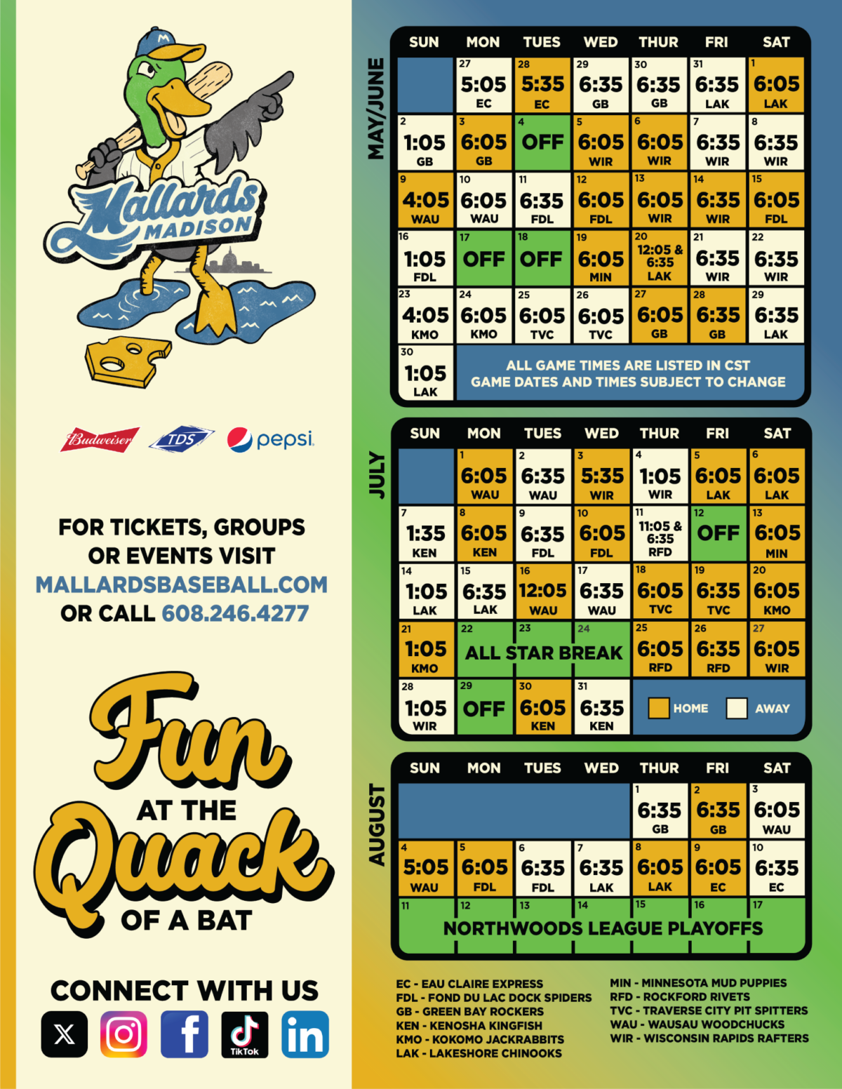 Madison Mallards Announce 2024 Schedule - Madison Mallards