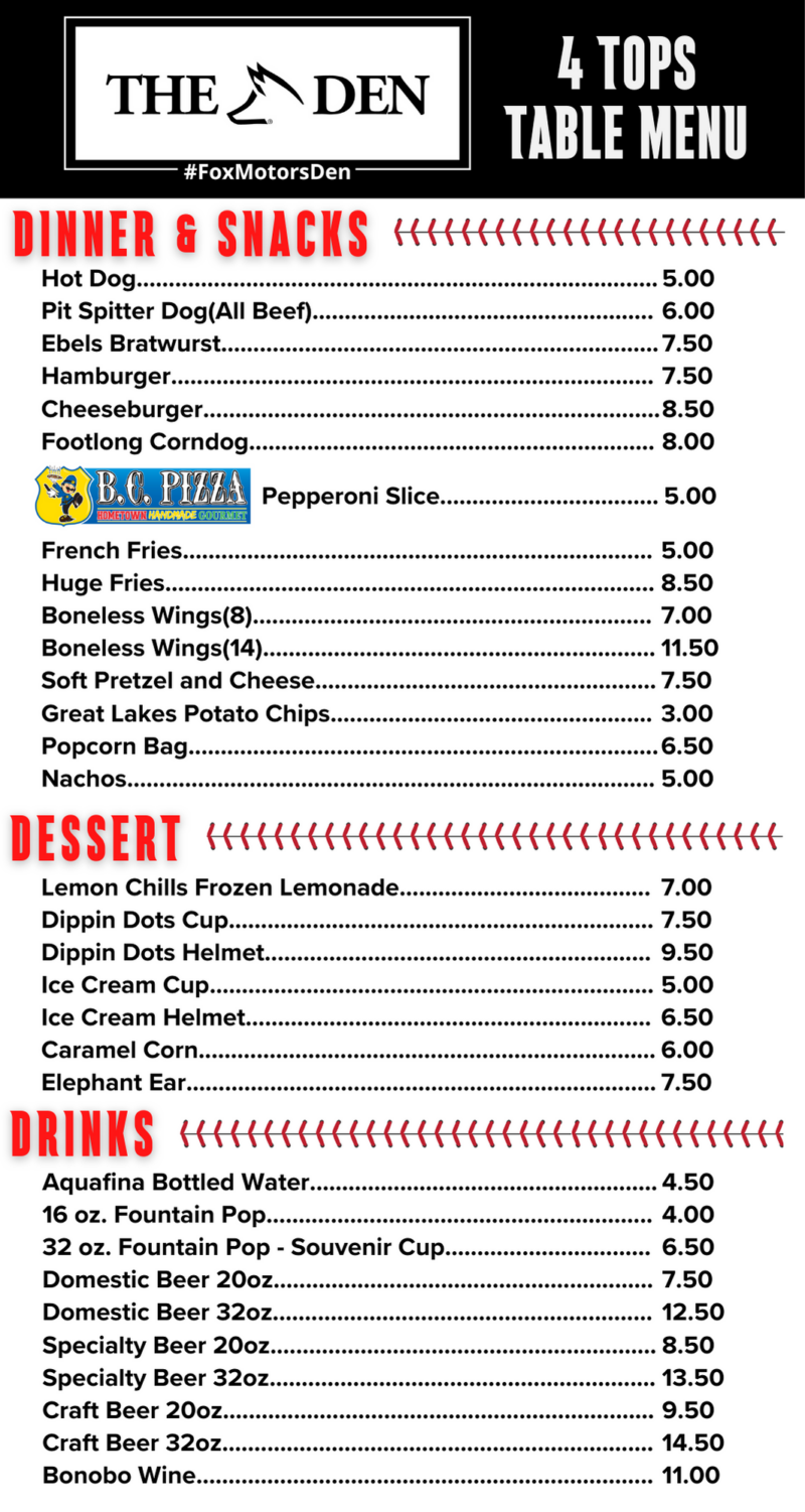 Patio Table Menu - Traverse City Pit Spitters