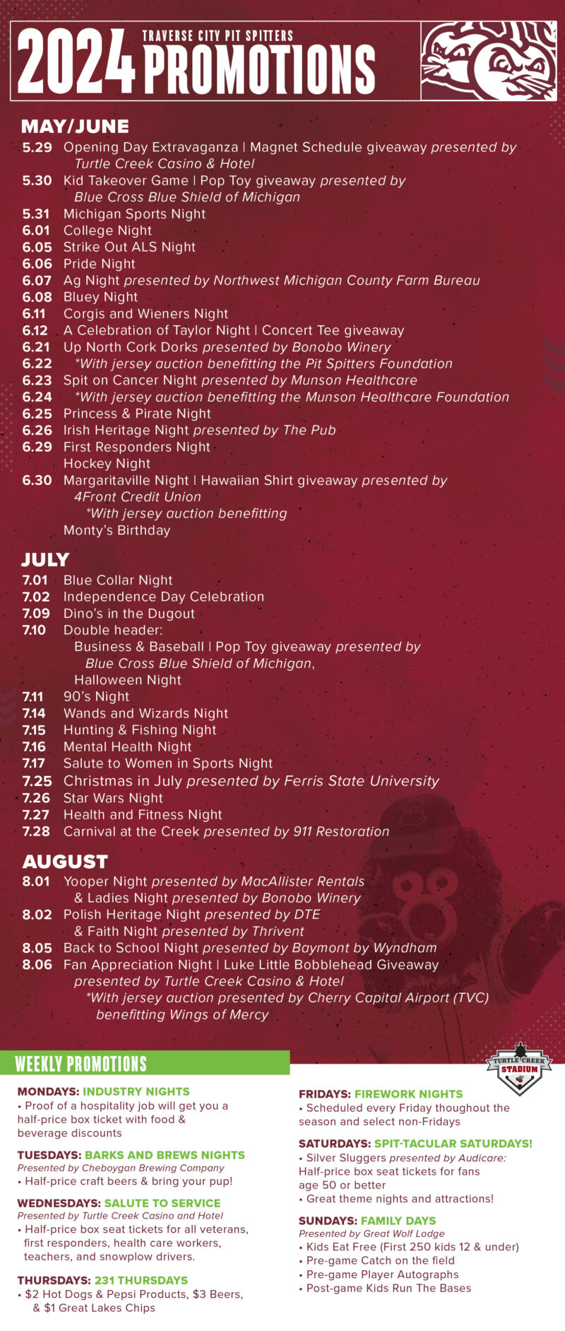 2024 Promotions Schedule - Traverse City Pit Spitters