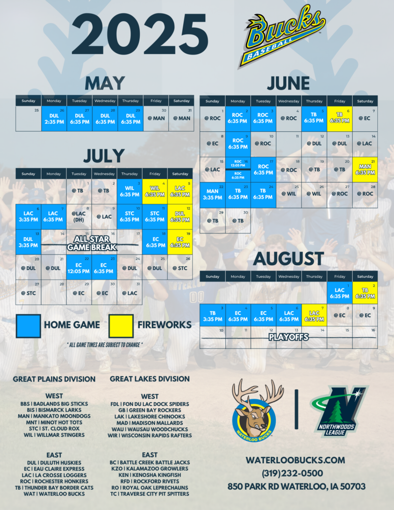 Bucks Release 2025 Schedule - Waterloo Bucks